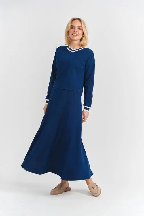 FYI Terry Vertical Panel Midi Skirt - Denim