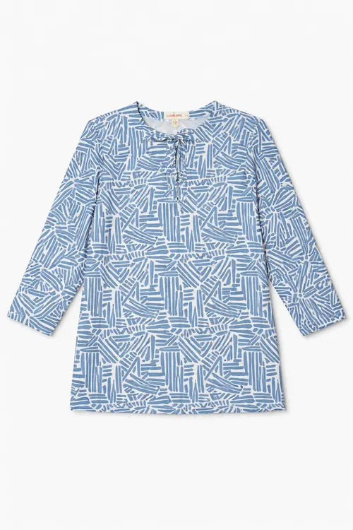 NONI DAILY Geo Swim Round Neck Three Quarter Sleeve Top - Blue