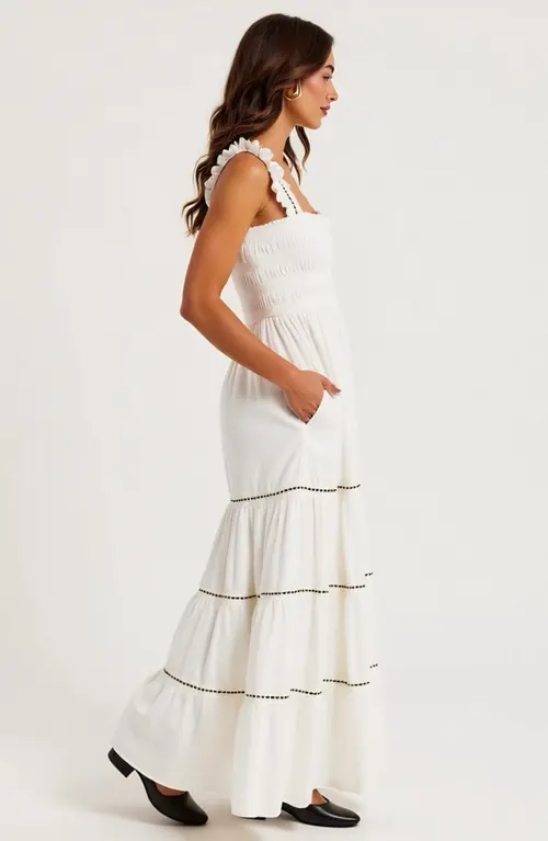 MODENAIRE Tiered Maxi Dress With Smocked Bodice