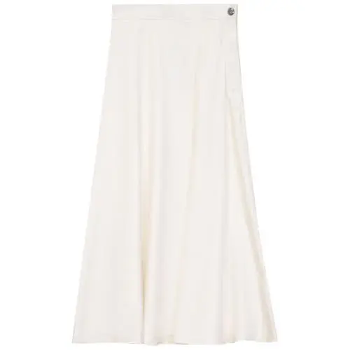 NYC FACTORY Accordion Pleated Side Zip Leather Look Midi Skirt - Cream