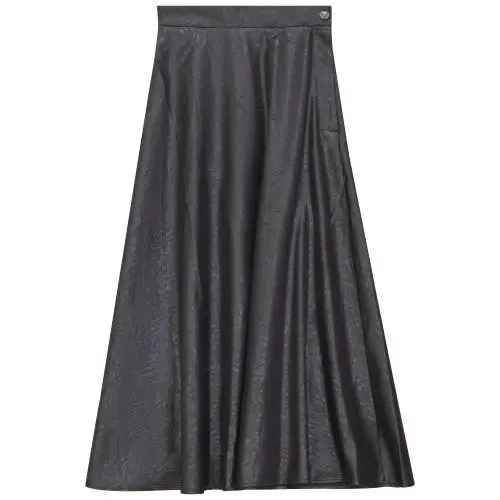 NYC FACTORY Accordion Pleated Side Zip Leather Look Midi Skirt - Cream