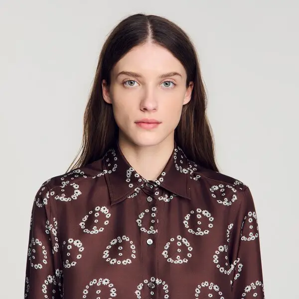 Sandro Floral Print Silk Shirt