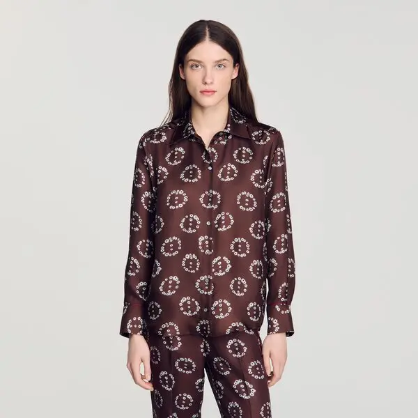 Sandro Floral Print Silk Shirt