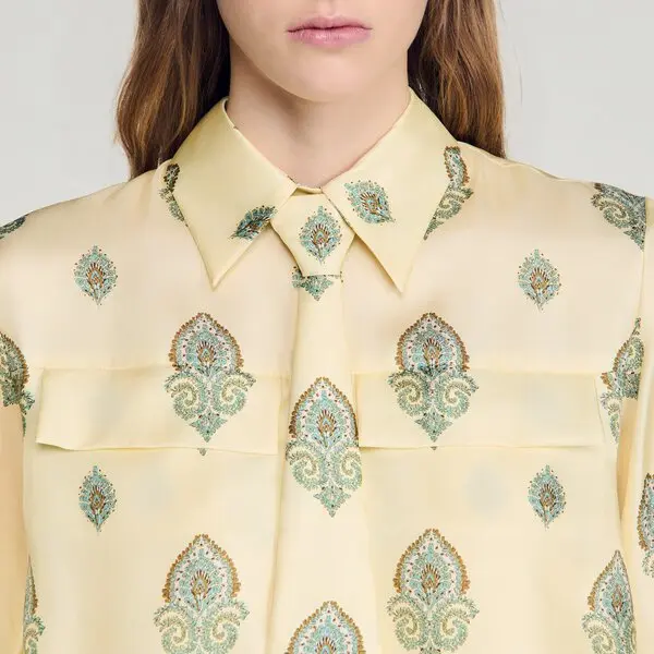Sandro Paisley Print Cropped Shirt With Removable Tie