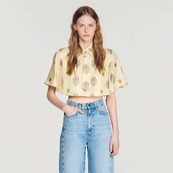 Sandro Paisley Print Cropped Shirt With Removable Tie