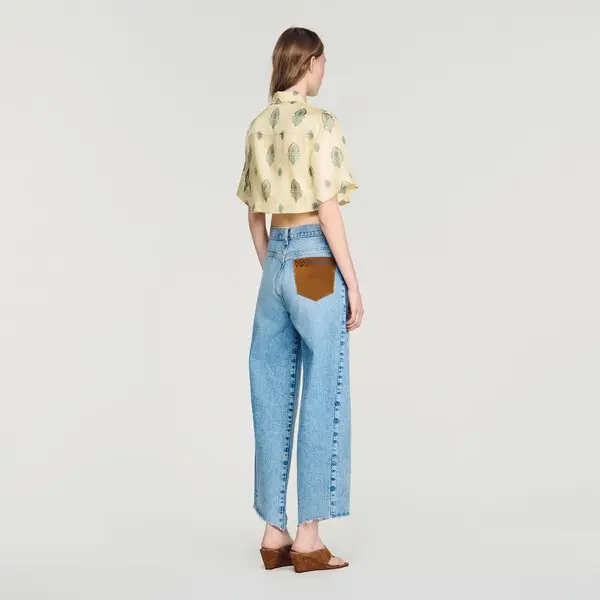 Sandro Paisley Print Cropped Shirt With Removable Tie
