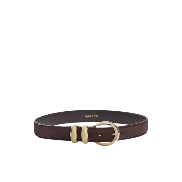 Sandro Suede Leather Belt With Metal Buckle - Brown