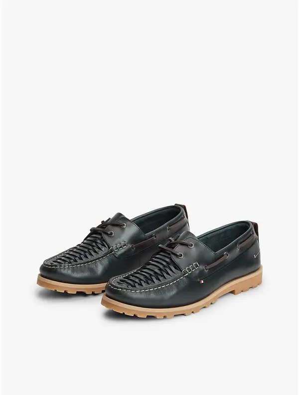 Tommy Hilfiger Woven Leather Boat Shoes