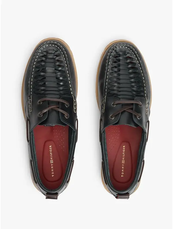 Tommy Hilfiger Woven Leather Boat Shoes