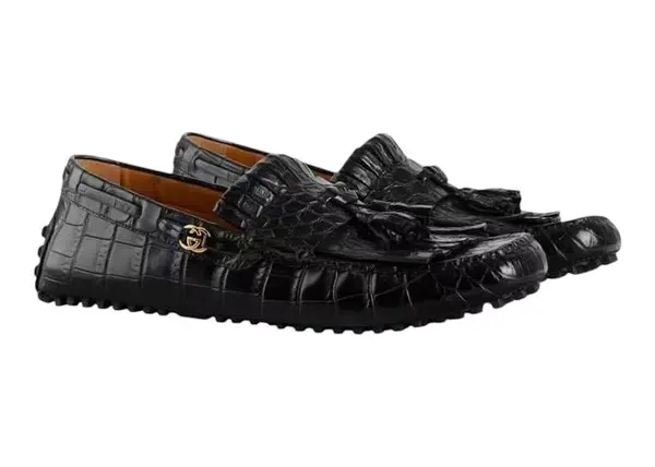 Gucci Crocodile Tassel Driver Loafer - Black