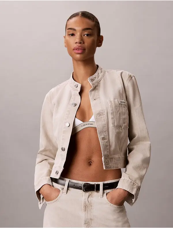 Calvin Klein Cropped Denim Jacket - Marbled Bone