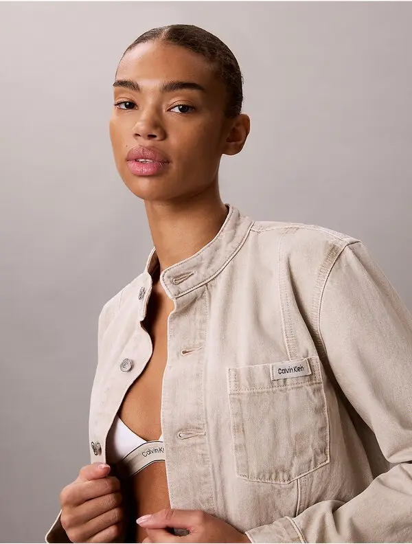 Calvin Klein Cropped Denim Jacket - Marbled Bone