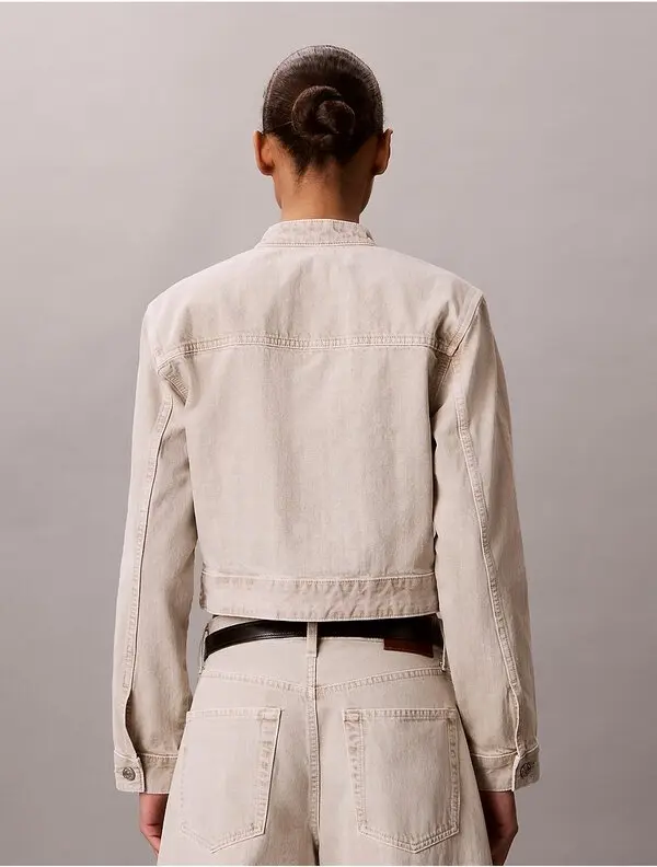 Calvin Klein Cropped Denim Jacket - Marbled Bone