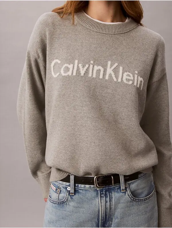 Calvin Klein Relaxed Fit Logo Graphic Sweater - Grey Heather