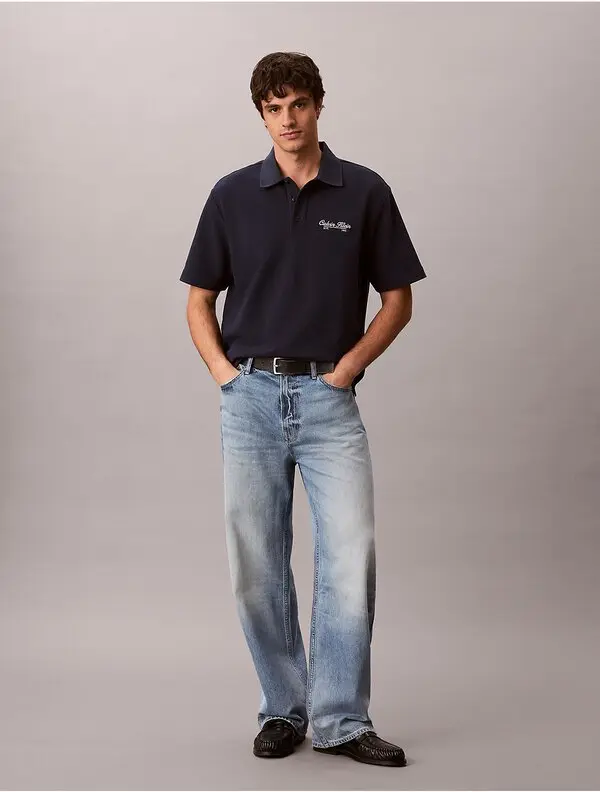 Calvin Klein Script Logo Graphic Pique Relaxed Polo Shirt