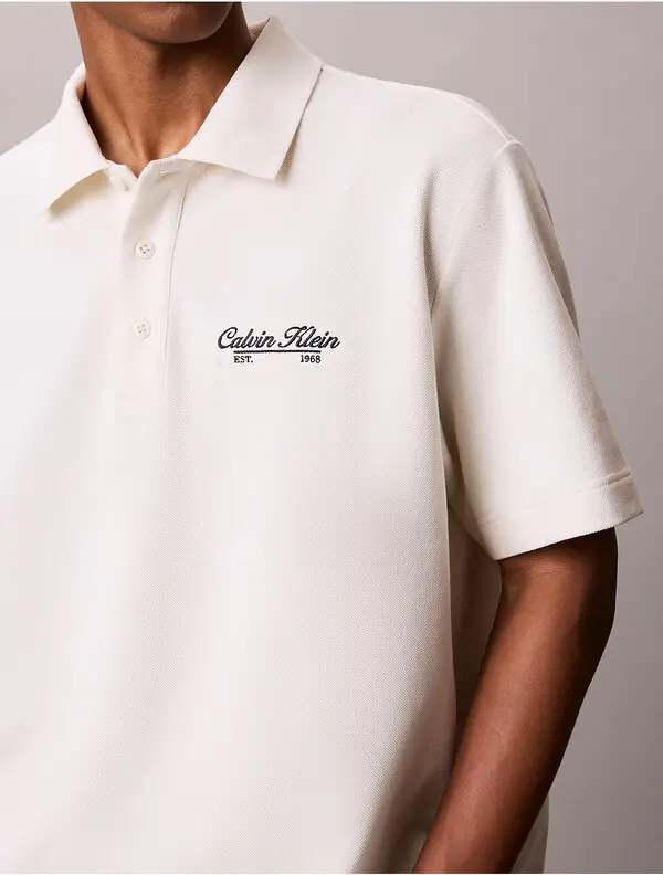Calvin Klein Script Logo Graphic Pique Relaxed Polo Shirt - Tofu