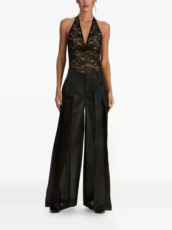 Alice + Olivia Plunging V-neck Halter Lace Bodysuit - Black