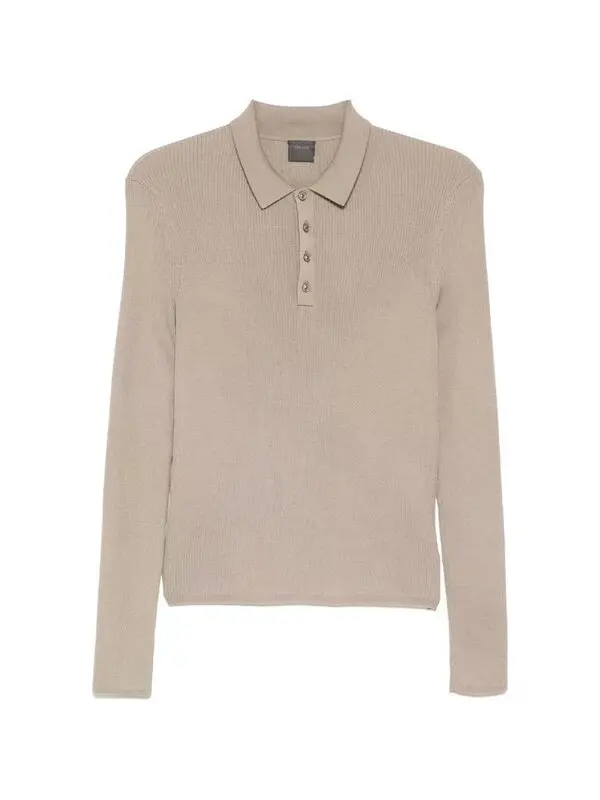 TEAM WANG DESIGN Ribbed Long-sleeve Polo Shirt - Brown