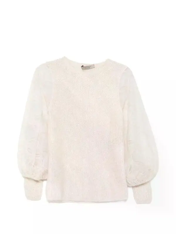 D.exterior Sequin Embellished Puff-sleeve Sweater - Neutrals