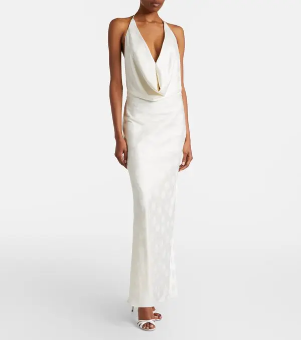 ROTATE BY BIRGER CHRISTENSEN Floral Halterneck Satin Maxi Dress