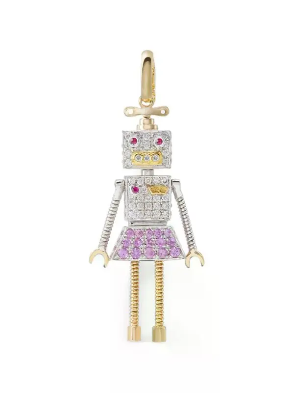 MIO HARUTAKA Robot Charm In 18k Gold With Diamonds And Pink Sapphires - Silver
