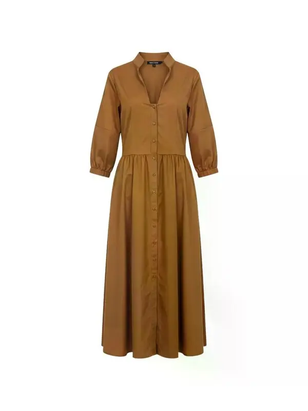Black Label Gathered Waist V-neck Maxi Dress - Brown