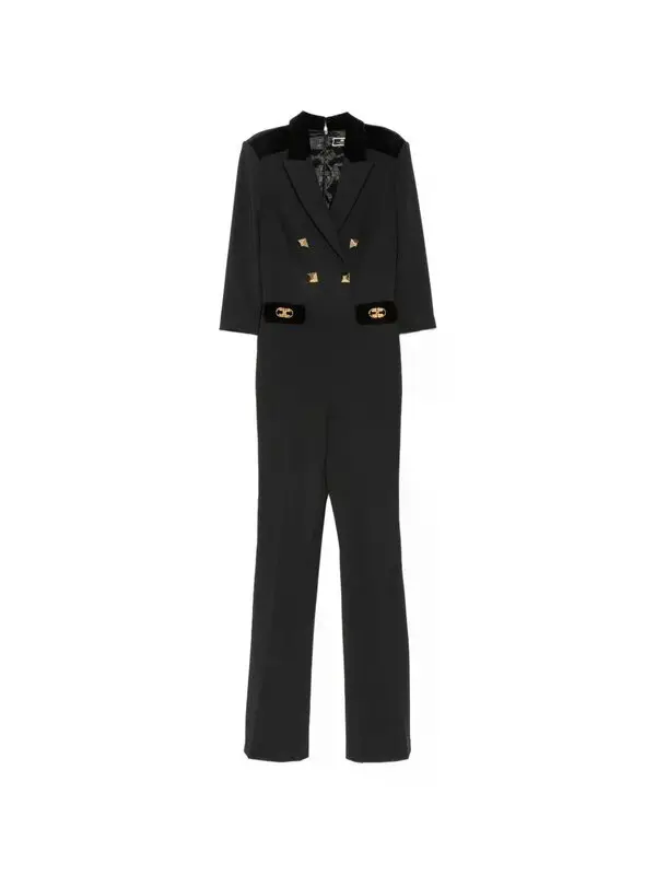 Elisabetta Franchi Double-breasted Jumpsuit With Gold-tone Logo Plaque - Black