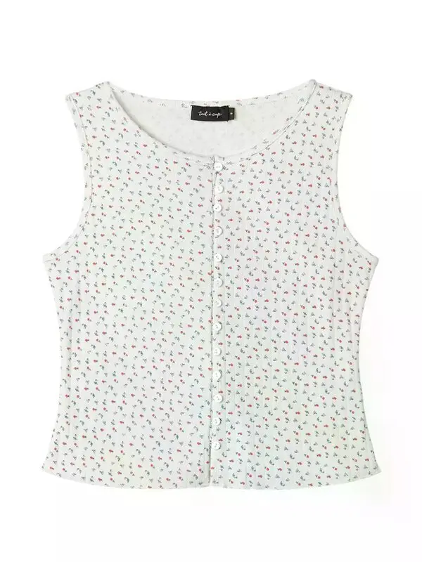 TOUT A COUP Ribbed Floral Print Sleeveless Top