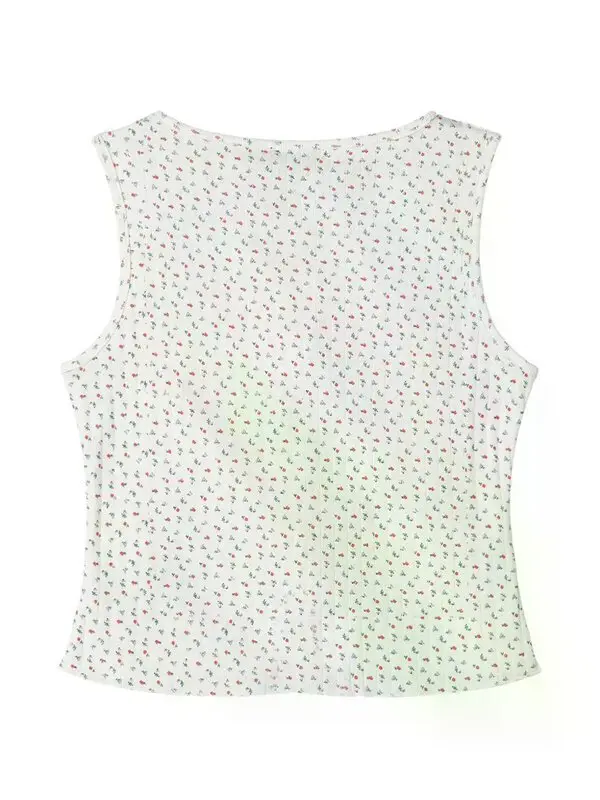 TOUT A COUP Ribbed Floral Print Sleeveless Top