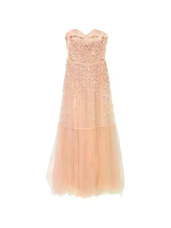 Elisabetta Franchi Floral Appliqué Tulle Maxi Dress - Pink