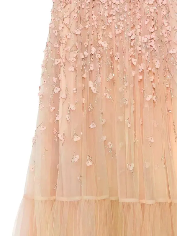 Elisabetta Franchi Floral Appliqué Tulle Maxi Dress
