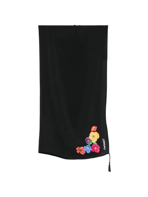 TWINSET Floral-embroidered Tasselled Scarf