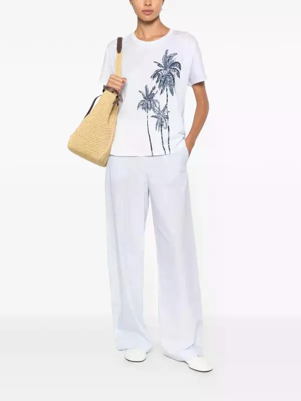 Max Mara Palm Tree Sequin Embellished T-shirt - White