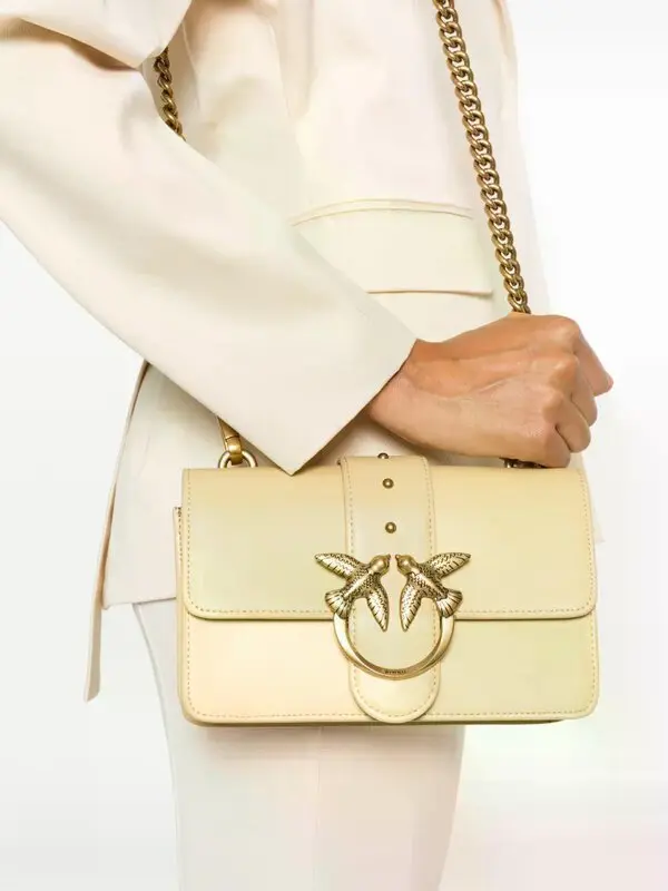 Pinko Love Birds Stud-embellished Leather Shoulder Bag - Neutrals