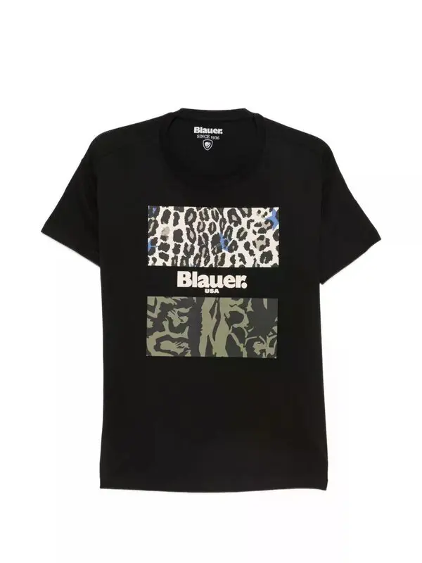 BLAUER. Logo Print Leopard Pattern T-shirt