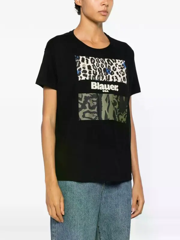 BLAUER. Logo Print Leopard Pattern T-shirt
