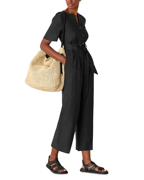 Whistles Petite Fiona Linen Button Front Jumpsuit - Black