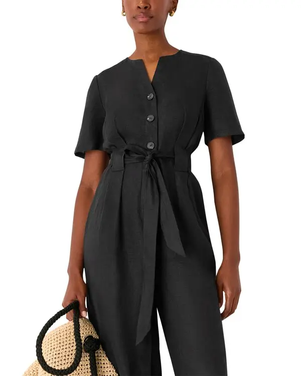 Whistles Petite Fiona Linen Button Front Jumpsuit