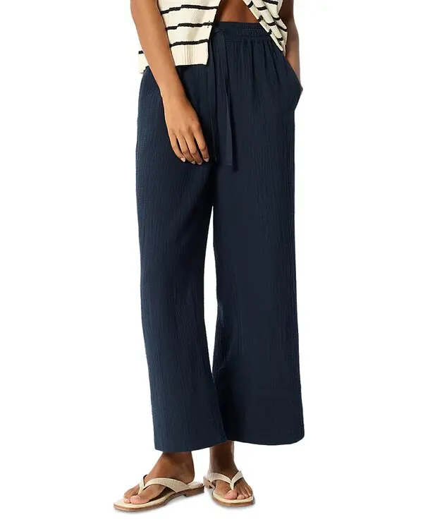 Whistles Wide Leg Cheesecloth Pants - Navy