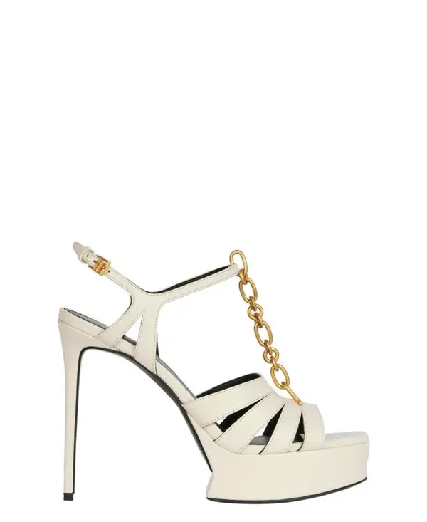 Balmain Smooth Leather Platform Sandals With Chain Detail - White