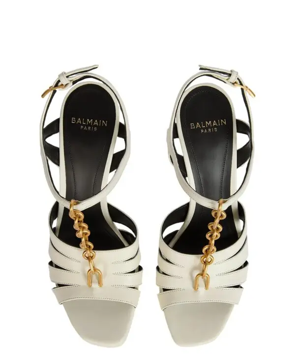 Balmain Smooth Leather Platform Sandals With Chain Detail - White