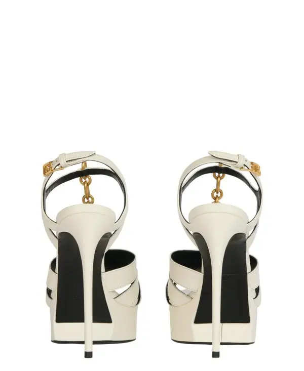 Balmain Smooth Leather Platform Sandals With Chain Detail - White