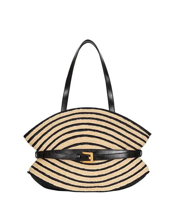 Balmain Medium Shuffle Bag In Smooth Leather And Two-tone Raffia - Beige