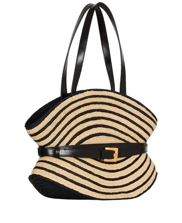 Balmain Medium Shuffle Bag In Smooth Leather And Two-tone Raffia - Beige