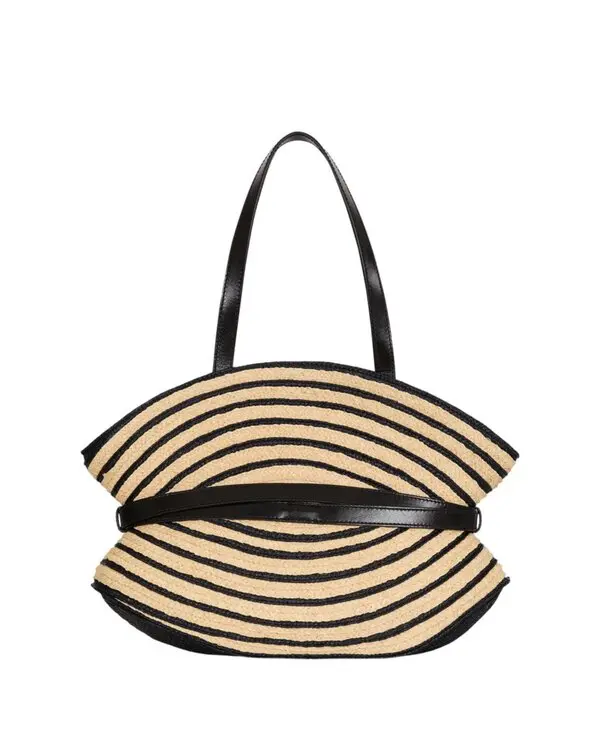 Balmain Medium Shuffle Bag In Smooth Leather And Two-tone Raffia - Beige