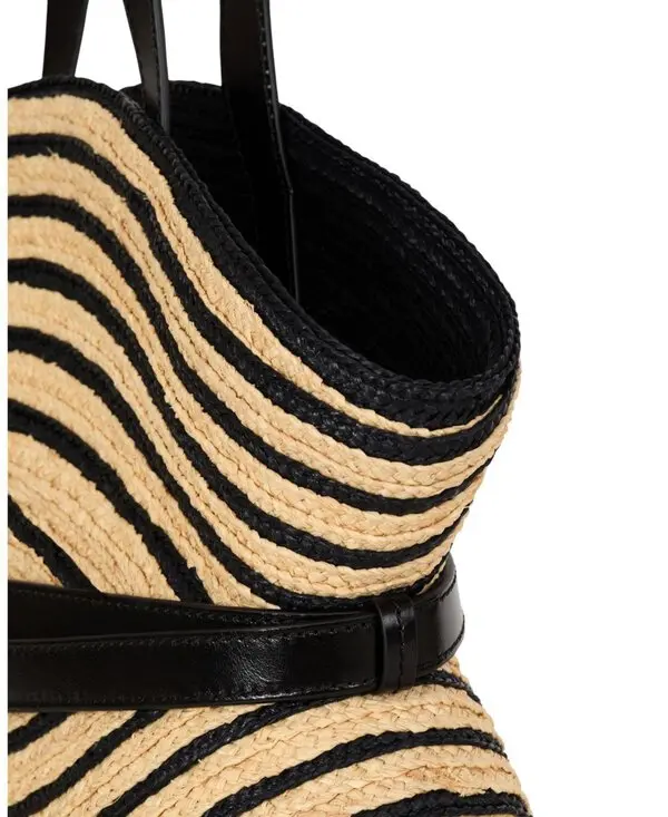 Balmain Medium Shuffle Bag In Smooth Leather And Two-tone Raffia - Beige