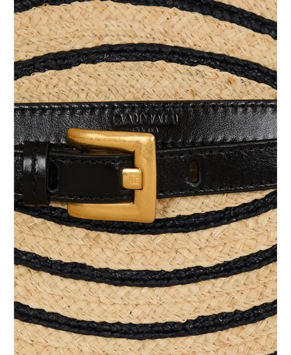 Balmain Medium Shuffle Bag In Smooth Leather And Two-tone Raffia - Beige