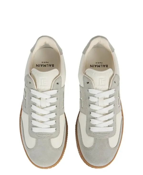 Balmain Swan Trainers In Smooth Leather And Suede - Grey