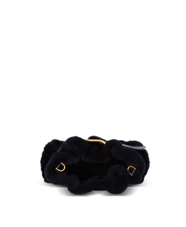 Balmain Shearling Mini Bag With Gold Tone Buckle