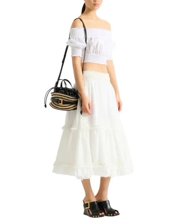 Balmain Mini Shuffle Bag In Smooth Leather And Raffia - Beige
